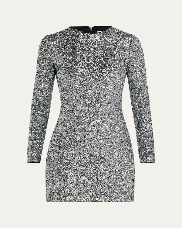 FRAME Long-sleeve Sequined Mini Dress - Silver