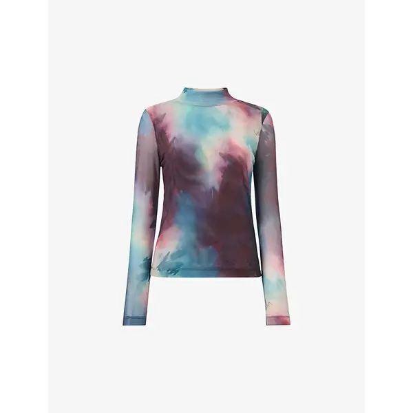 Whistles Printed High-neck Mesh Top