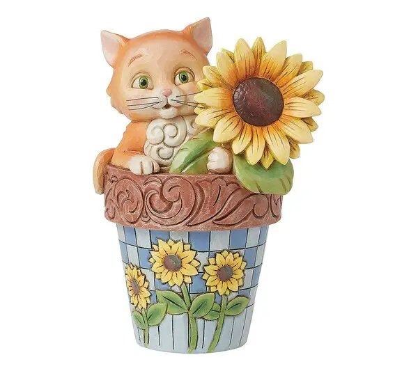 JIM SHORE Cat In Flowerpot Figurine 6.9in H