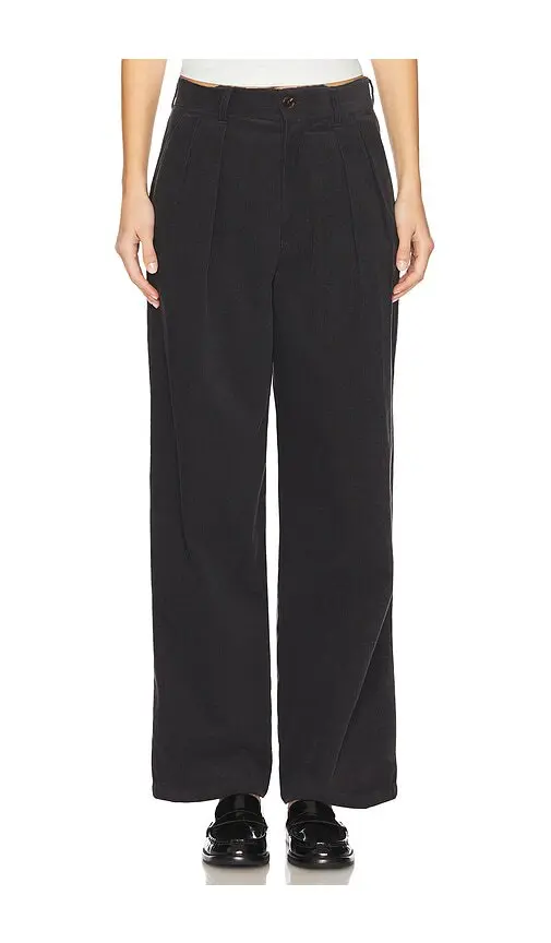 WAO Wide Leg Pleated Corduroy Pant - Charcoal