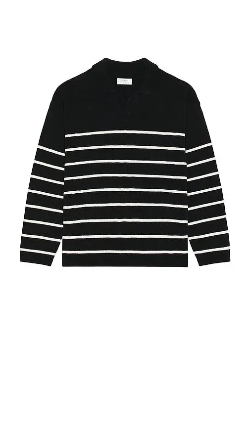 Saturdays Nyc Mole Yarn Stripe Skipper Knit Polo - Black