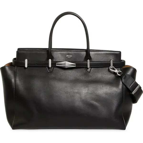 JIMMY CHOO Diamond Leather Belted Tote Bag - Black/ Antique Silver