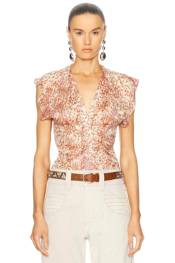 Isabel Marant Lonea Top - Light Red & Ecru