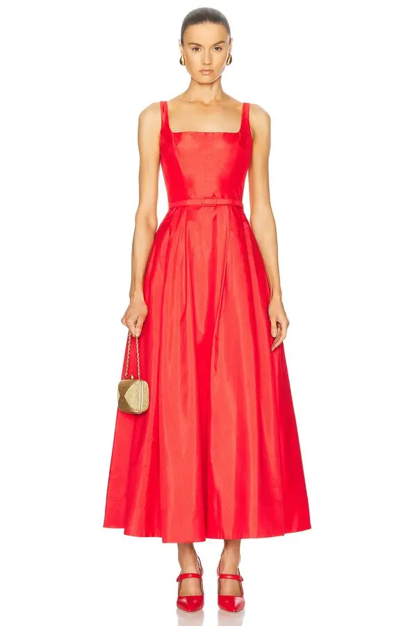 NICHOLAS Sorelle Sleeveless Midi Dress With Belt - Scarlet