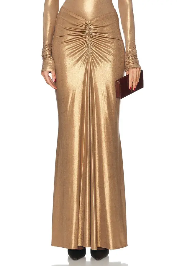 Lapointe Coated Jersey Ruched Maxi Skirt - Pale Gold