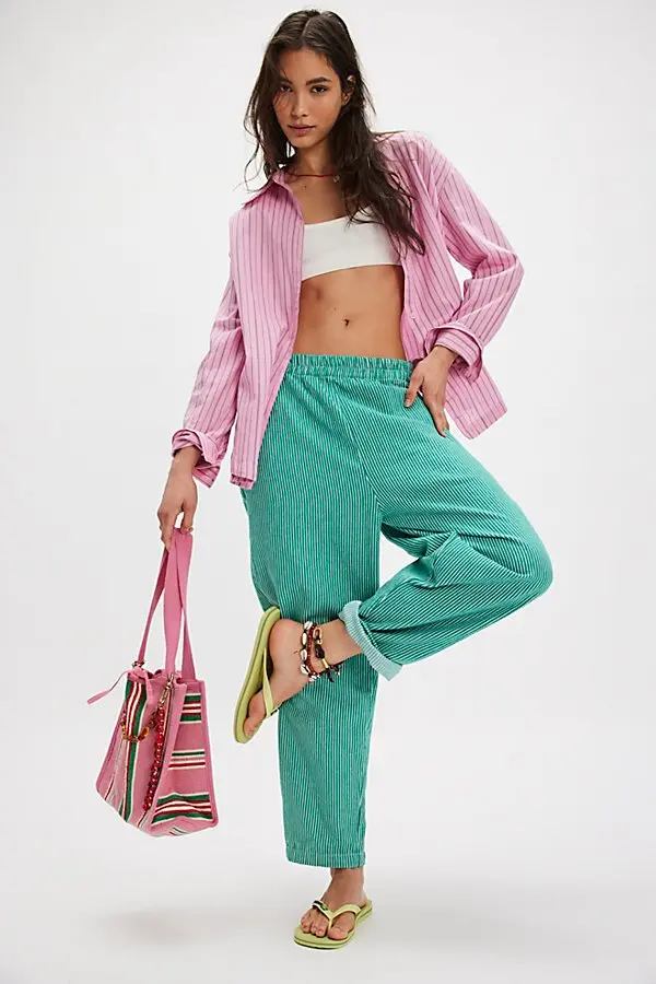 Free People Lee Striped Button-down Shirt - Orchid Combo