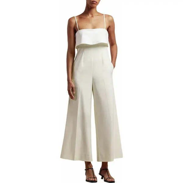 Rebecca Taylor Tuxedo Wide Leg Jumpsuit - Ivory