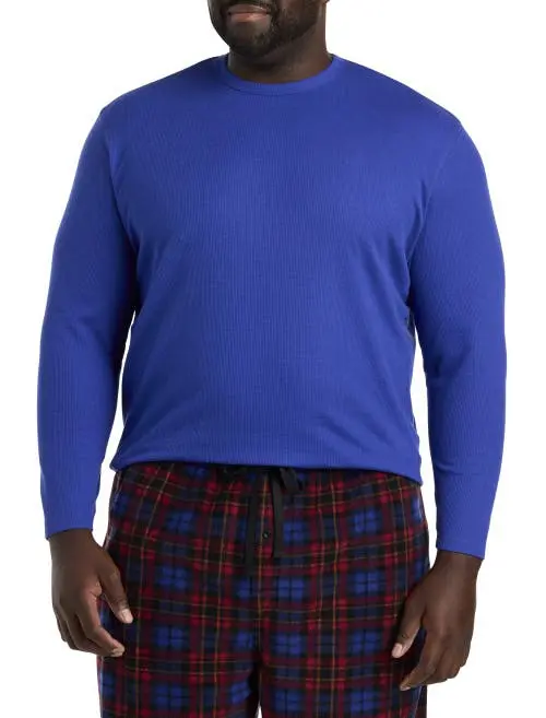 HARBOR BAY BY DXL Big & Tall Long-sleeve Waffle-knit Crewneck Tee - Blue