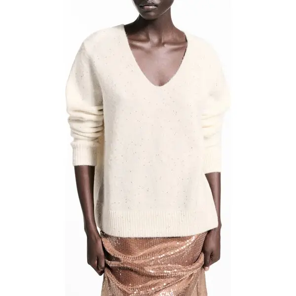 Mango Sequin V-neck Sweater - Gold