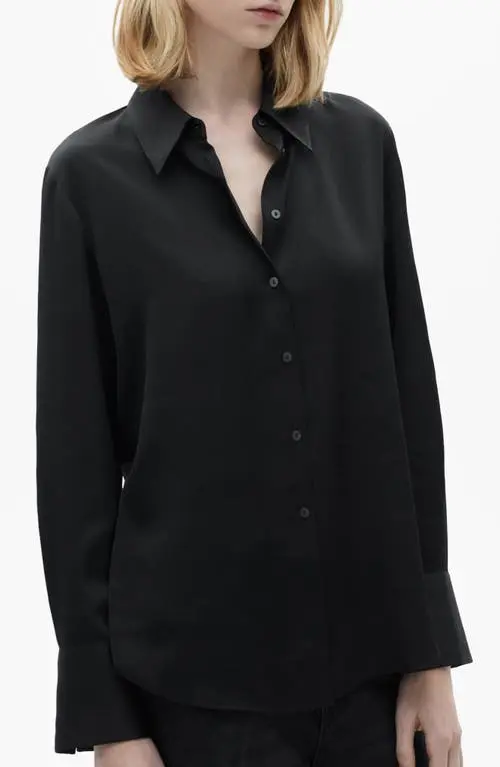 Mango Satin Button-up Shirt - Black