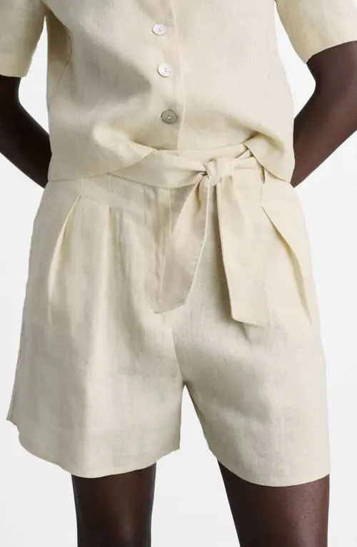 Mango Belted Linen Shorts - Beige
