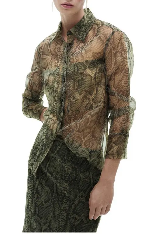 Mango Snakeskin Print Organza Shirt