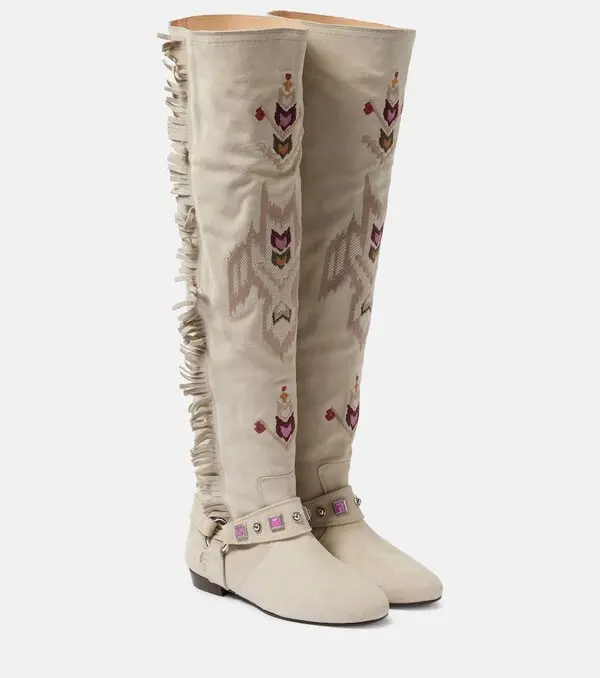 Isabel Marant Soksa Embroidered Suede Knee-high Boots