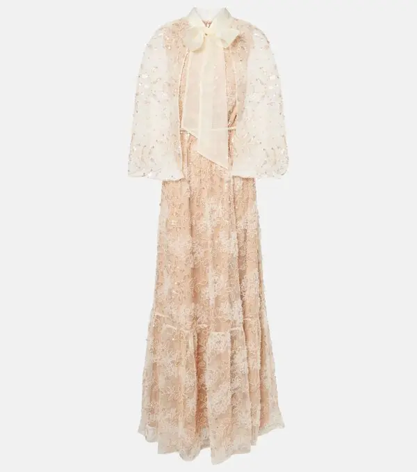 SELF-PORTRAIT Embroidered Caped Gown