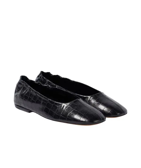 Dries Van Noten Croc-effect Leather Ballet Flats - Black