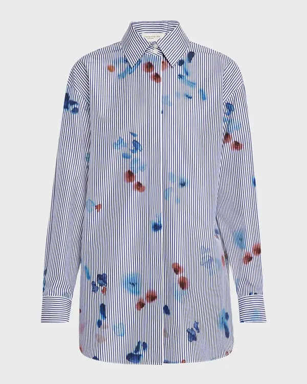 Lafayette 148 New York Portrait Striped Cotton Shirt