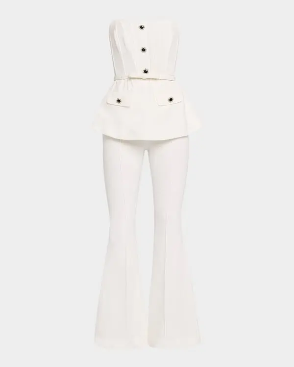SELF-PORTRAIT Stretch Crepe Jumpsuit - White