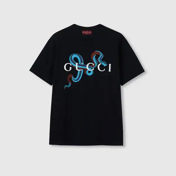 GUCCI ヘビ柄 半袖Tシャツ Mサイズ Gucci Printed Medium Cotton Jersey T-Shirt Ready-To-Wear - Blue