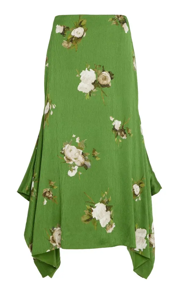 Erdem Printed Silk Midi Skirt - Green