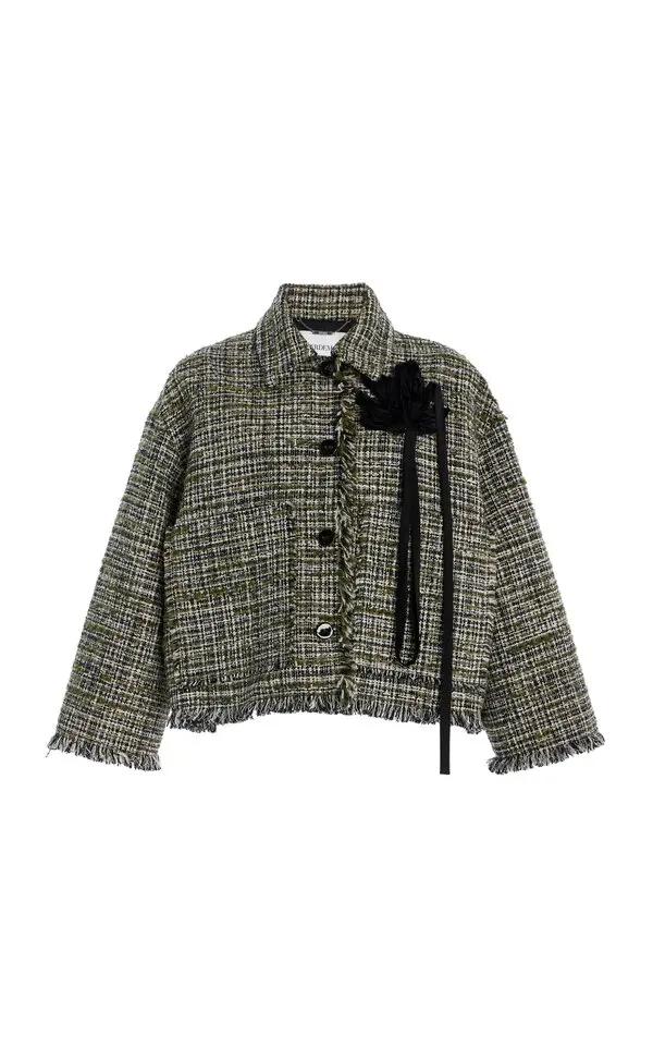 Erdem Cropped Tweed Jacket - Olive