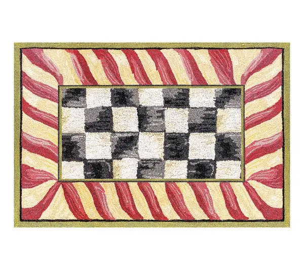 MACKENZIE-CHILDS Courtly Check Red & Gold 2' X Washable Rug - One-color