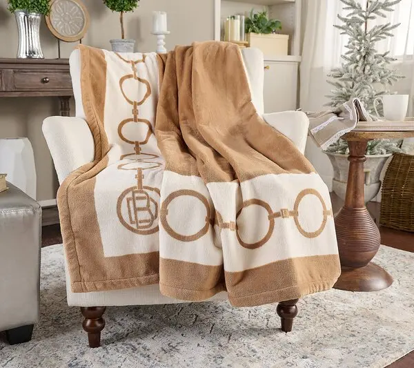 Dennis Basso Hotel Du Cobb 60x70 Printed Border Plush Throw By