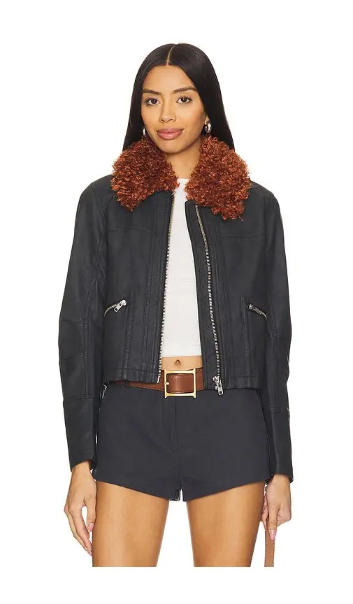 Free People Jayce Faux Leather Jacket With Faux Fur Trim