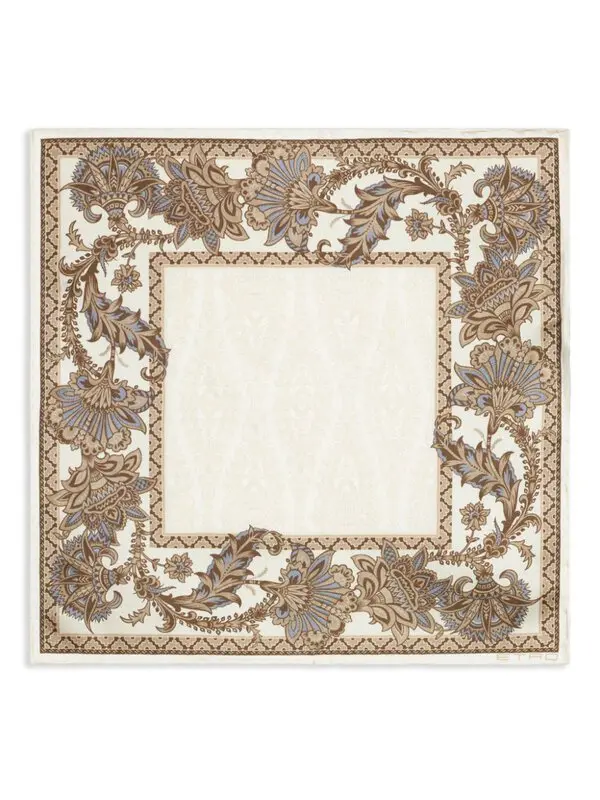 Etro Leafy-print Silk Pocket Square - Neutrals