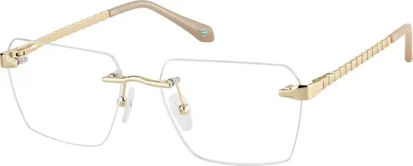 Zenni Square Rimless Eyeglasses Metal Frame - Gold