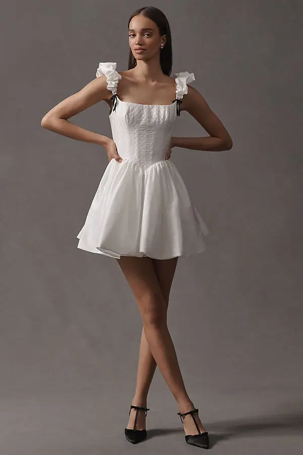 Watters Alpine Ruffle-strap Fit & Flare Taffeta Mini Dress - Ivory