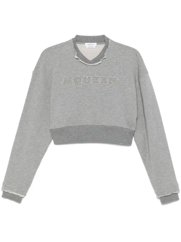 Alexander McQueen Logo-lettering Cropped Sweatshirt - Grey