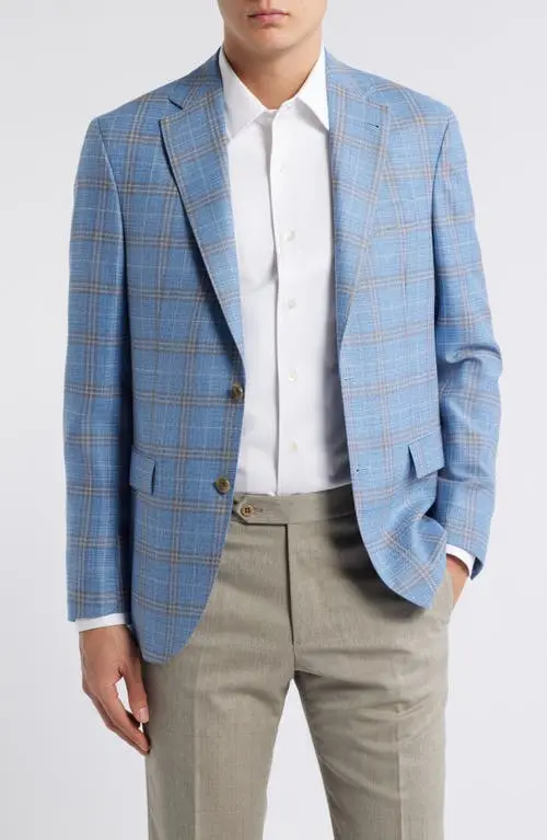 JACK VICTOR Midland Contemporary Fit Plaid Slub Wool Sport Coat - Light Blue