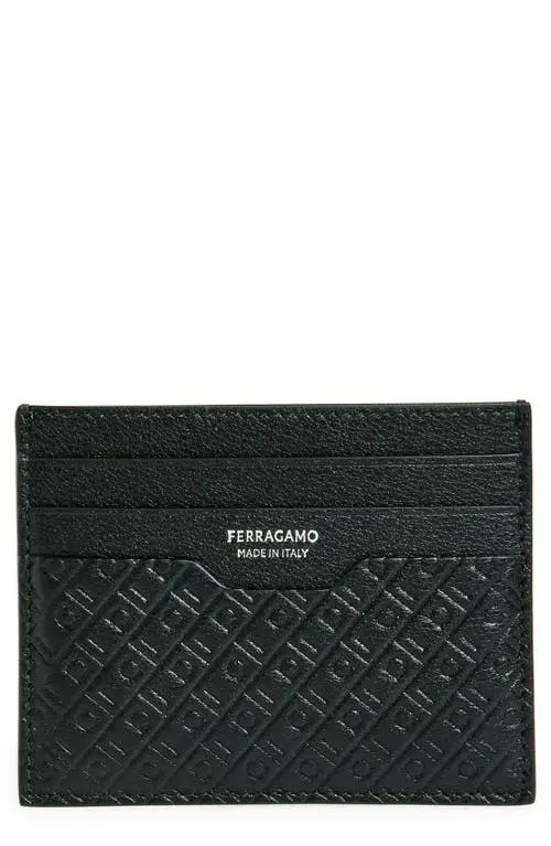FERRAGAMO Mini Gancio Embossed Leather Card Case