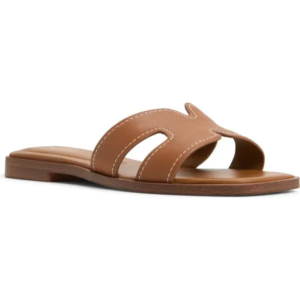 Aldo Itsandal Leather Slide Sandal - Medium Brown