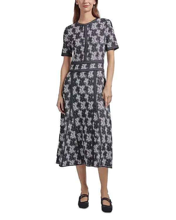 Misook Printed Short Sleeve Midi Dress - Black/white