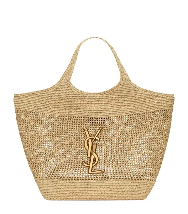 Saint Laurent Raffia Icare Maxi Shopper Tote Bag - Brown