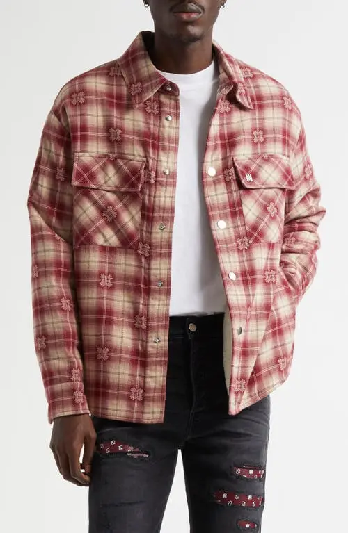 Amiri Plaid Fleece Lined Cotton Flannel Snap-up Overshirt