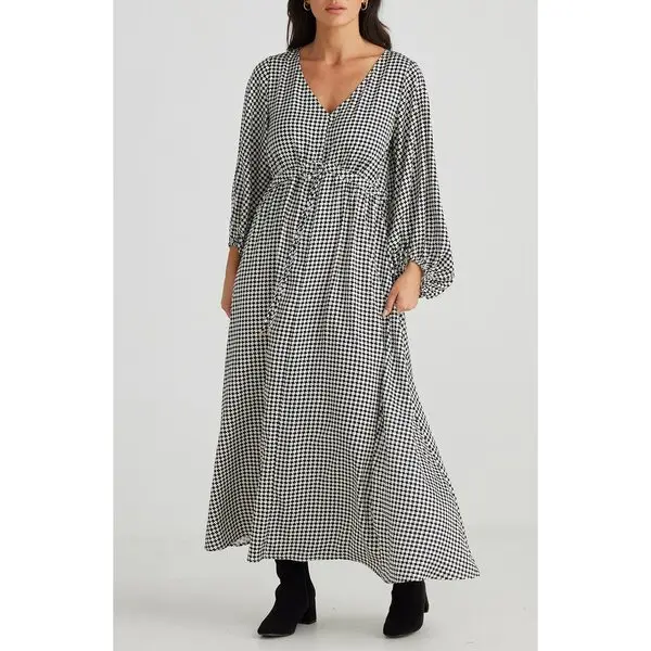 BRAVE+TRUE Daylight Check Print Long Sleeve Dress