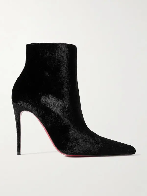 CHRISTIAN LOUBOUTIN Kate Max 100 Velvet Ankle Boots - Black
