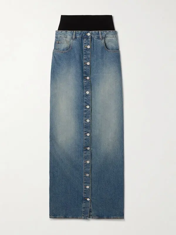 Alaïa Layered Denim Maxi Skirt - Blue