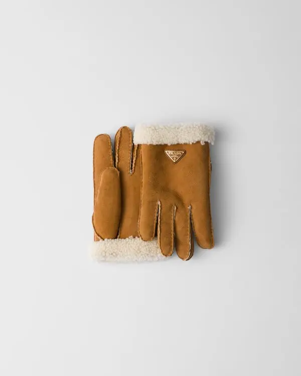 Prada Suede Sheepskin Gloves - Honey