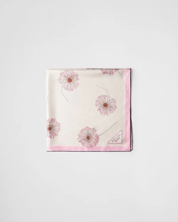 Prada Printed Silk Twill Foulard 90x90 Peach/Pink Editorialist