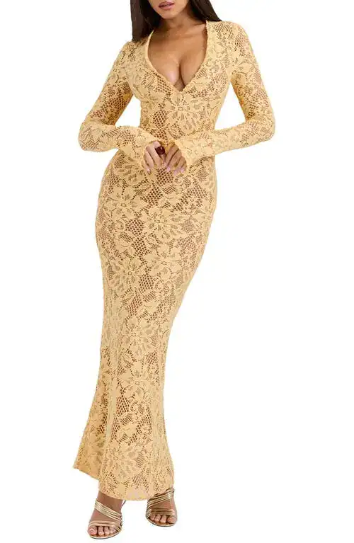 House Of Cb Indiana Floral Lace Maxi Dress - Flax | Editorialist