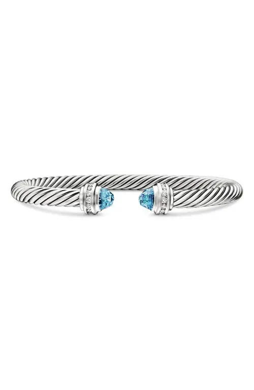 David Yurman Sterling Silver Cable Cuff Bracelet With Topaz And Diamonds - Silver/ Diamond/ Topaz