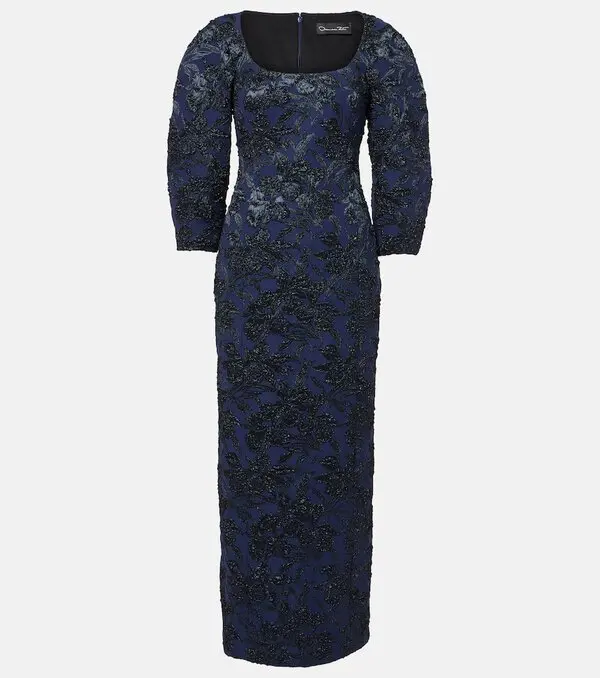 Oscar De La Renta Floral Metallic-effect Jacquard Gown