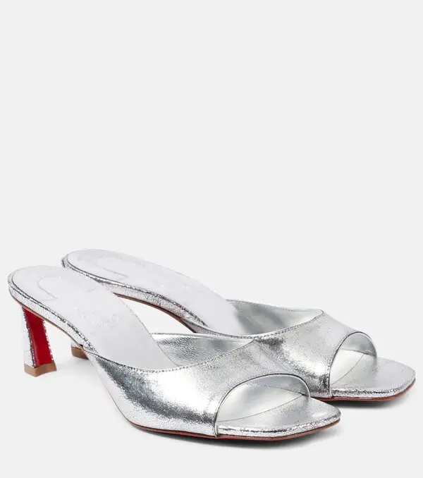 CHRISTIAN LOUBOUTIN Condora 55 Metallic Mules - Silver