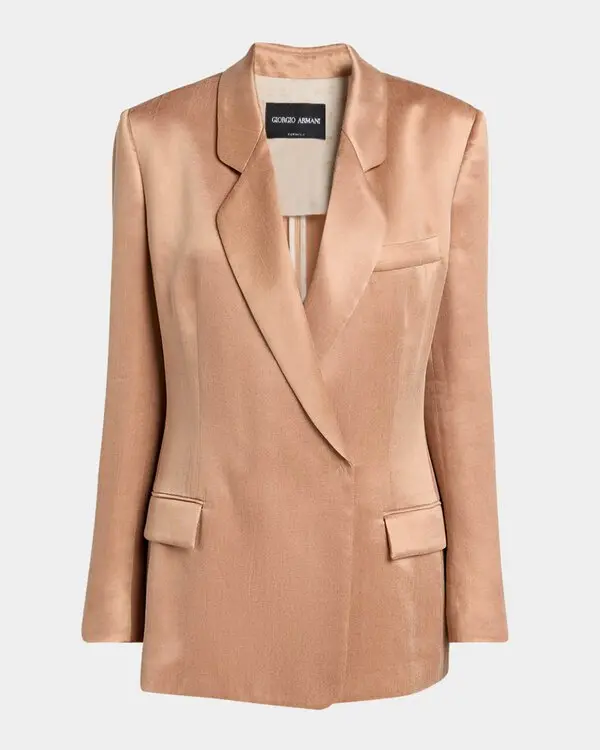 Giorgio Armani Cupro Double-breasted Blazer - Solid Dark Orange