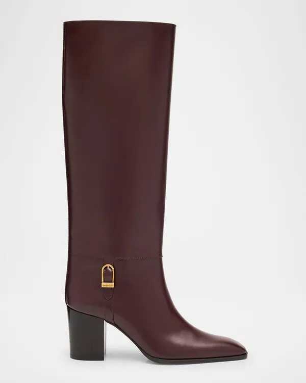 Saint Laurent Julia 75 Knee-high Leather Boots - Wine