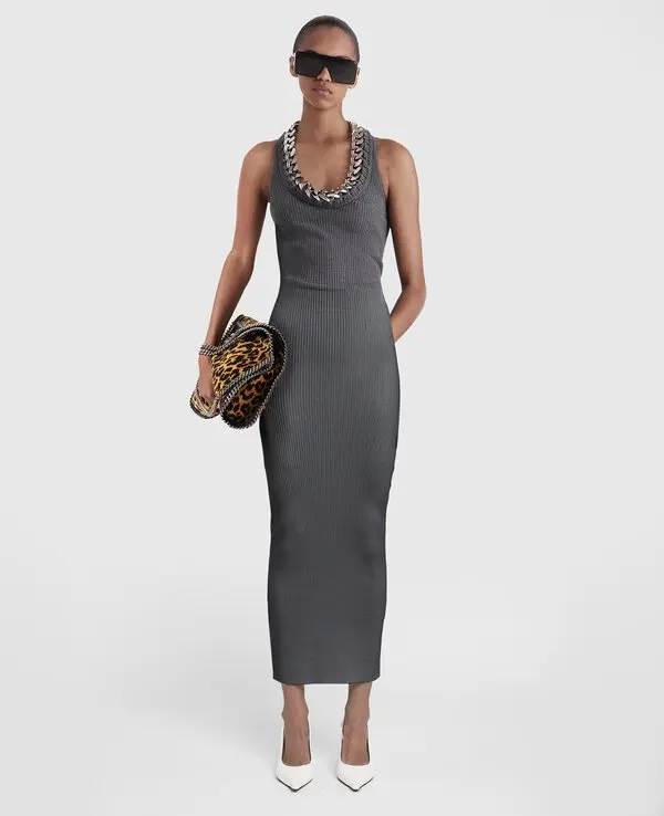 Stella McCartney Chunky Chain Midi Dress - Dark Gray Melange