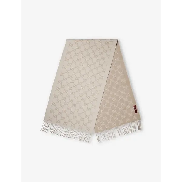 Gucci Gg Monogram Fringed-trim Brushed Cashmere Shawl